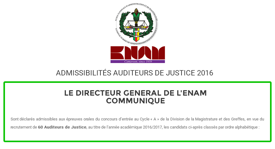 ENAM : résultats du concours pour la Division A - KalaraNet Magazine